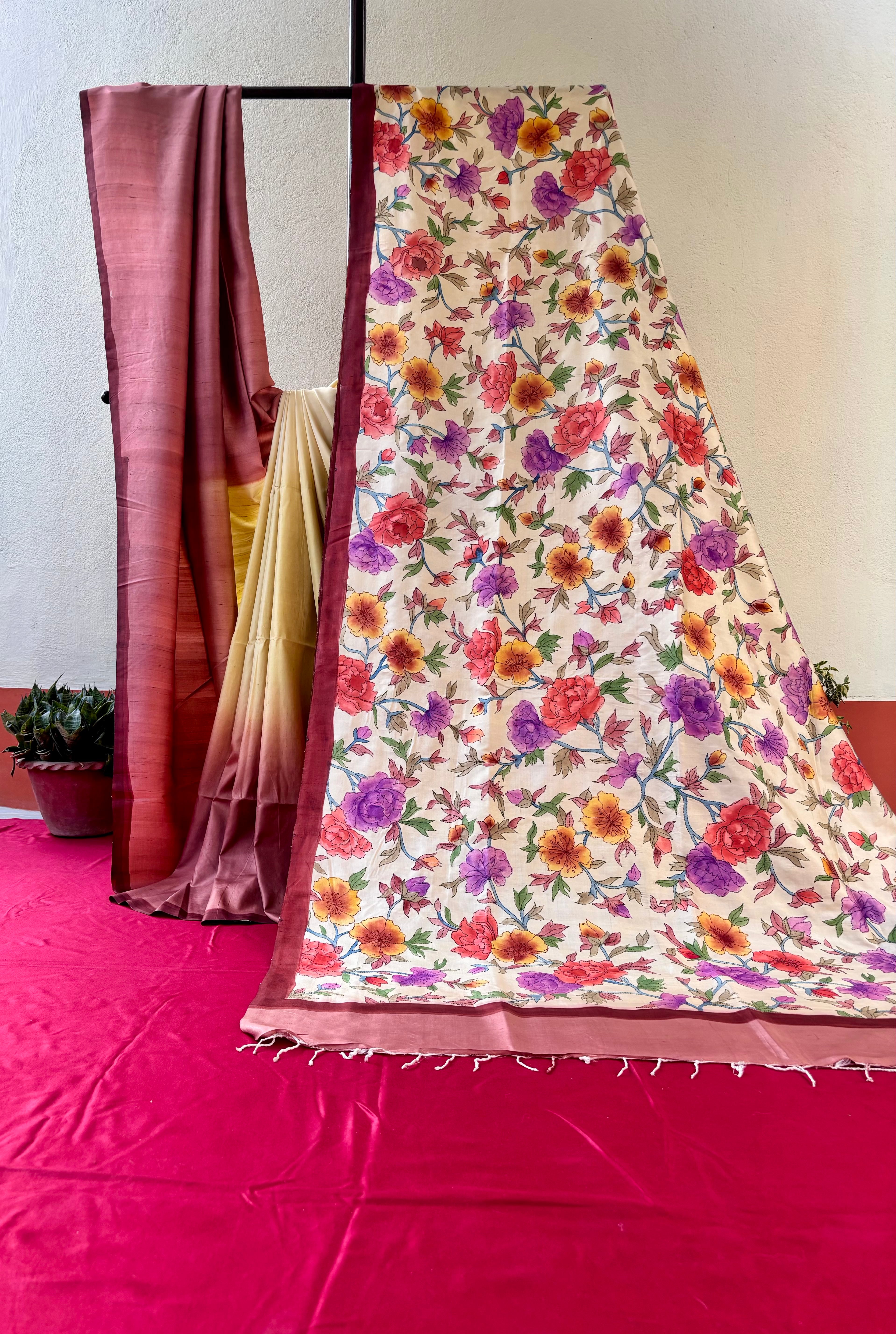Handcrafted Saree: A Fusion of Painting and Hand Embroidery – Ka-pore ...