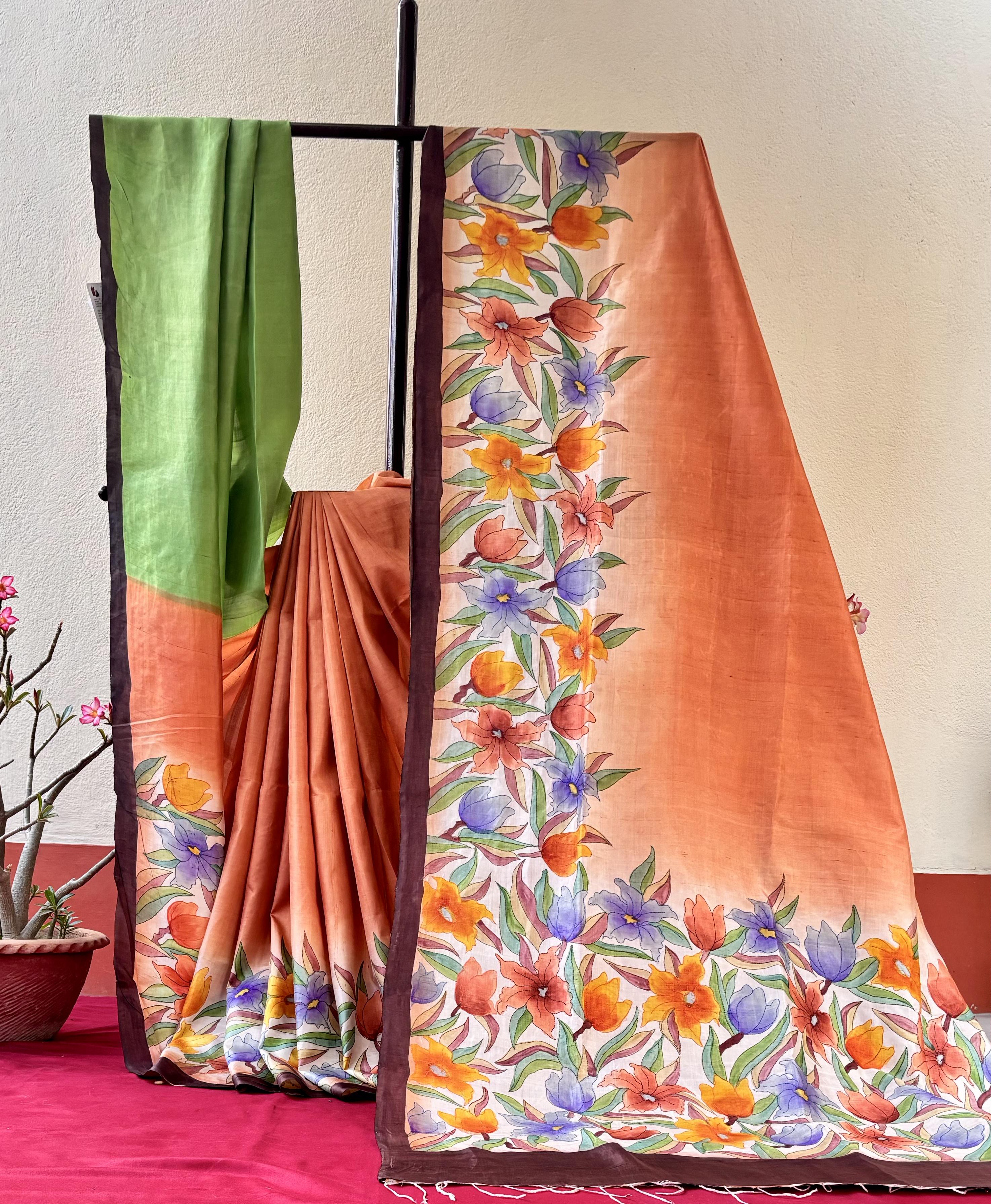 Handcrafted Saree: A Fusion of Painting and Hand Embroidery – Ka-pore ...